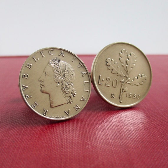 ITALY Coin Cuff Links Repubblica Italiana 20 Lire Repurposed | Etsy
