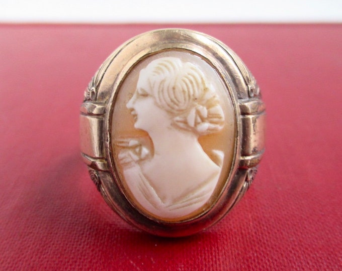 14K Rolled Gold Plate Carved Shell Cameo Ring - Vintage / Antique, Size ...