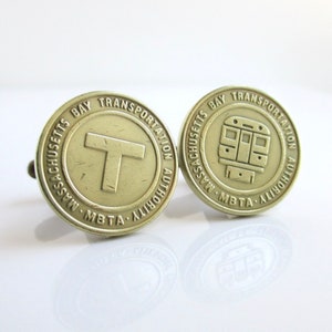 BOSTON T Token Cuff Links Repurposed Vintage Gold Tone MBTA - Etsy