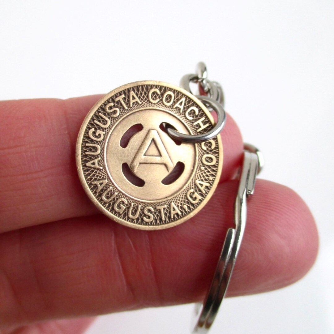 Augusta GA Transit Token Keychain Repurposed Vintage 1950's Solid Brone ...