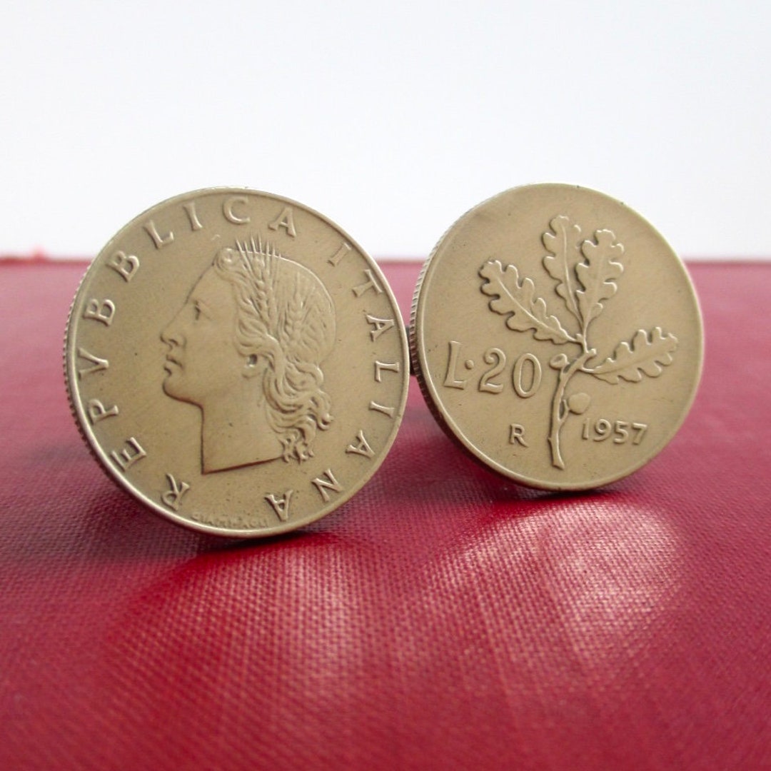 ITALY Coin Cuff Links - Repubblica Italiana 20 Lire Repurposed Vintage ...