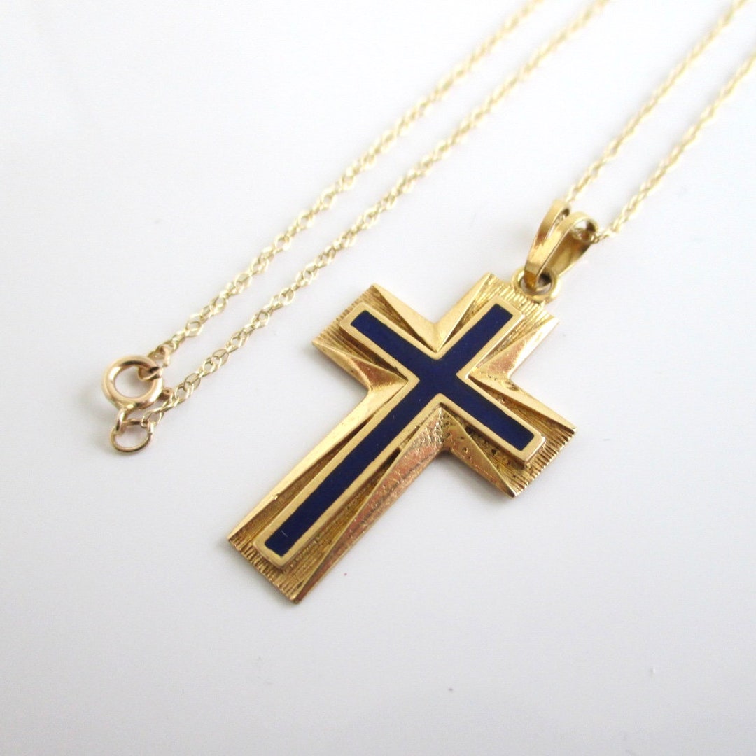 18K Solid Gold Cross Pendant With 18" 14K Solid Gold Chain - Vintage ...