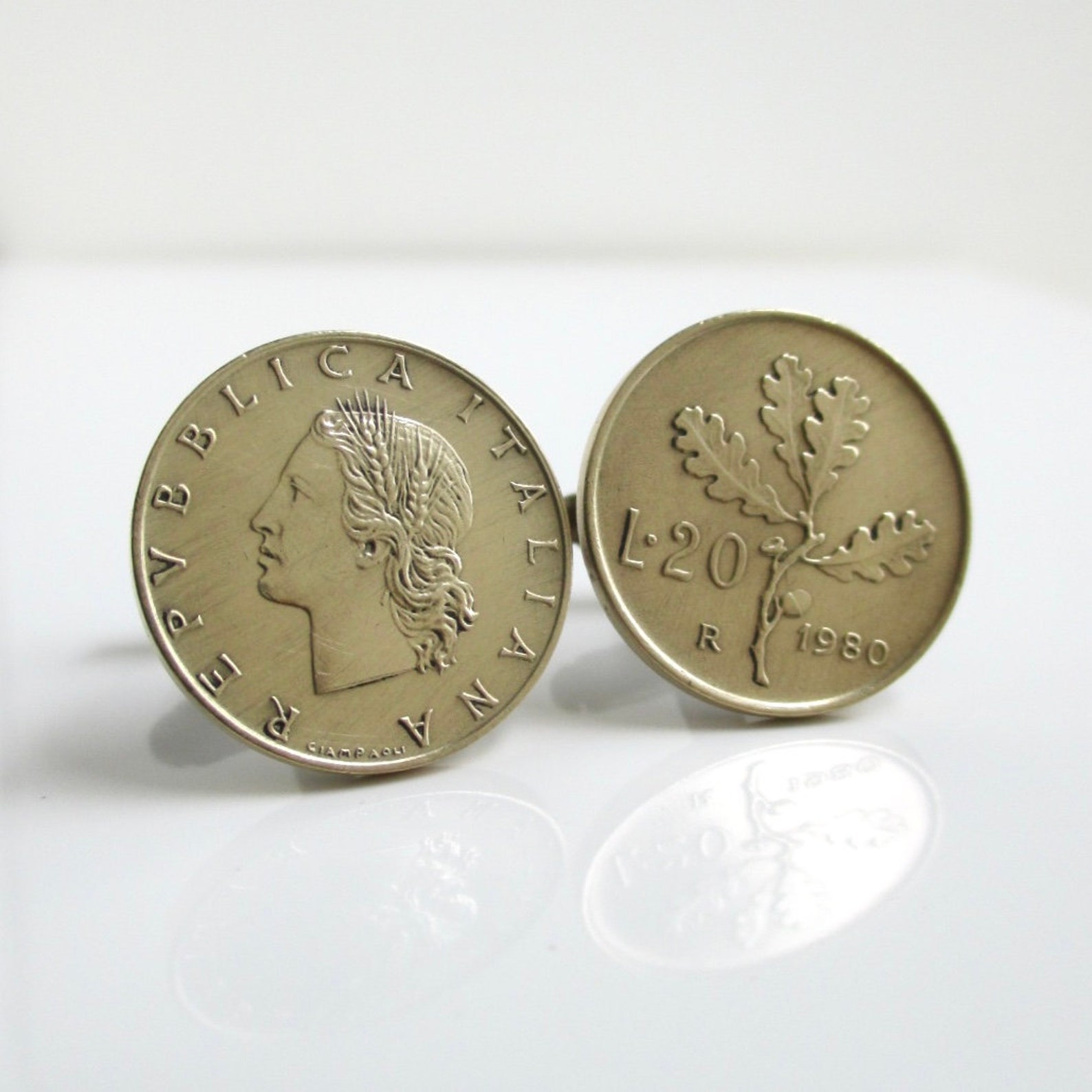 ITALY Coin Cuff Links Repubblica Italiana 20 Lire Repurposed | Etsy