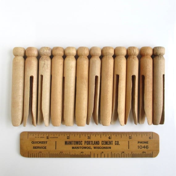 12 Round Wooden Clothes Pins Vintage 3 3/4 Long - Etsy