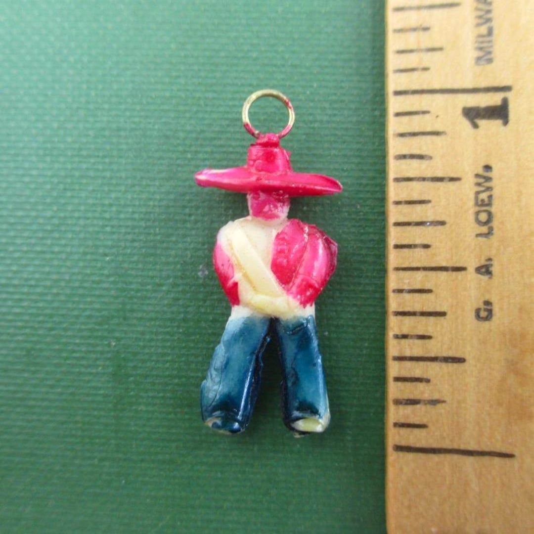 Celluloid Charm Figure W/ Hat and Mask - Vintage Hand Painted W/ Metal ...