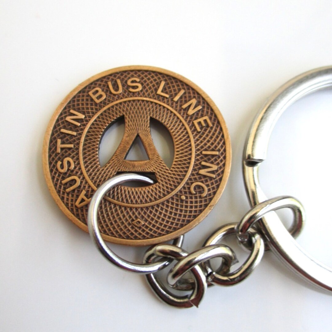 AUSTIN Railway Token Keychain Repurposed Vintage Solid Bronze Transit ...
