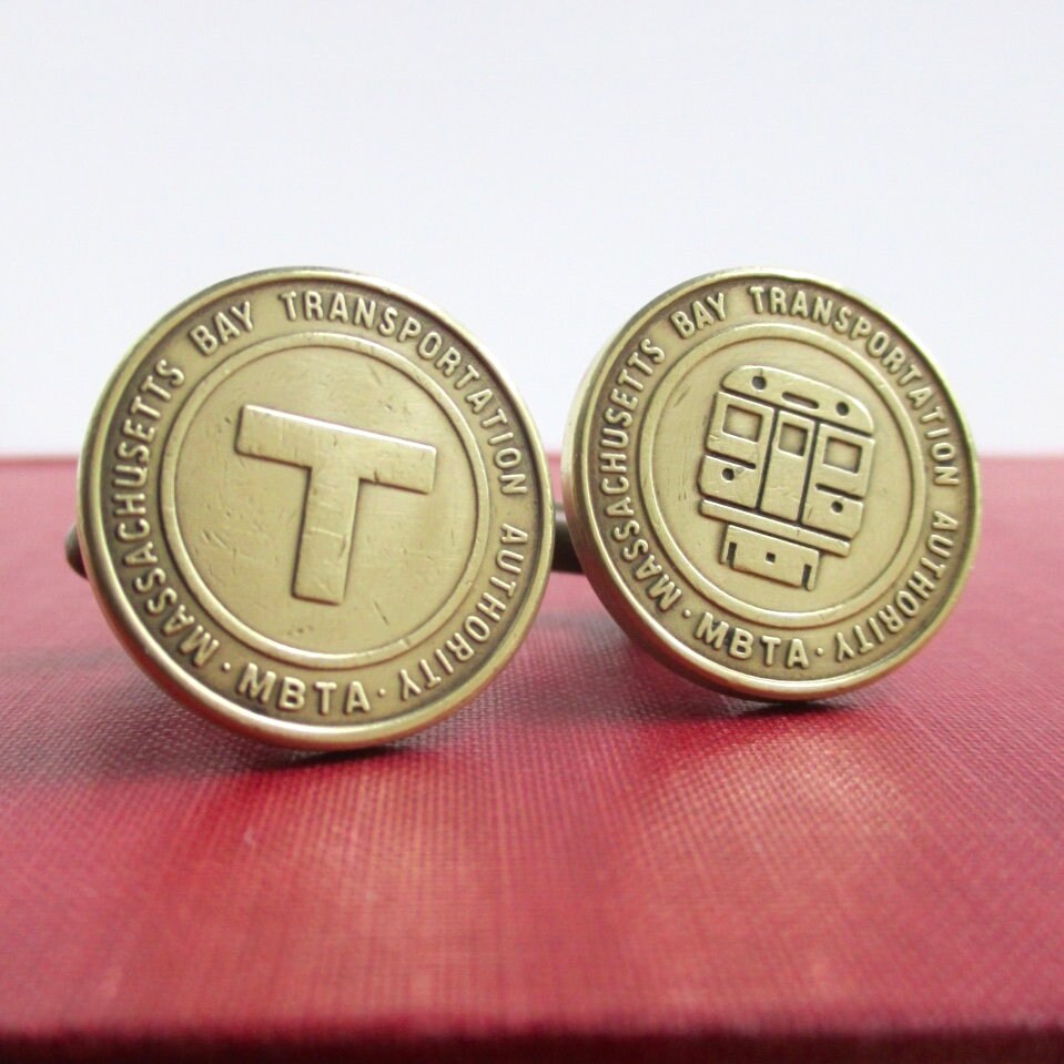 BOSTON T Token Cuff Links Repurposed Vintage Brass MBTA | Etsy