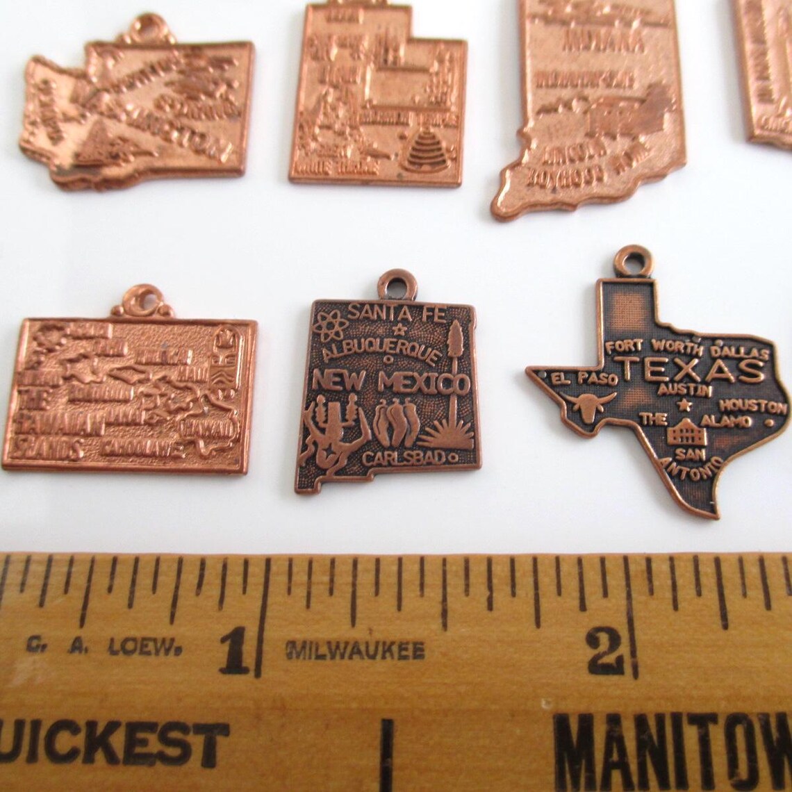 18 Solid Copper State Souvenir Travel Charms - Vintage Lot, All ...