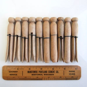 10 Round Wooden Clothes Pins W/ Metal Wire Bands Vintage, 3 3/4 Long - Etsy