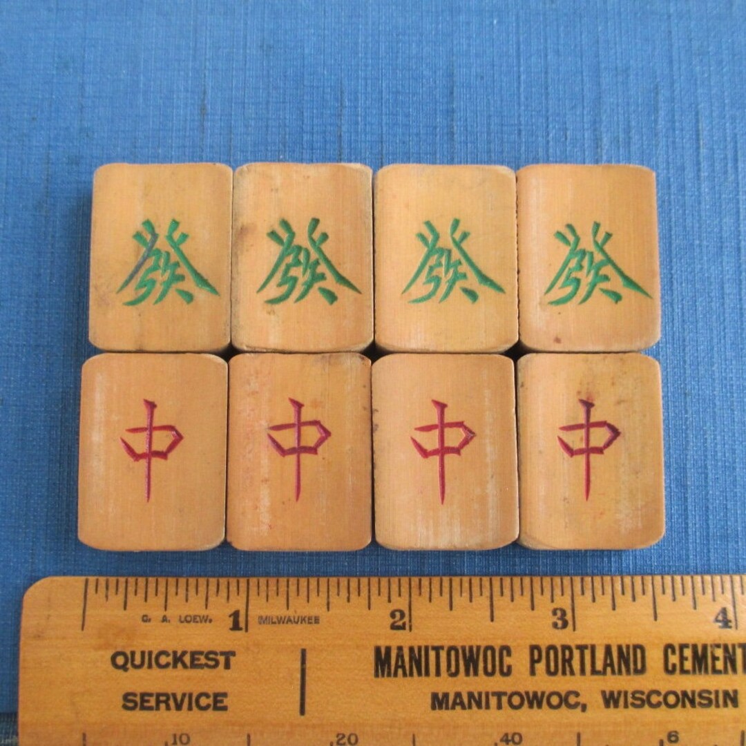 8 Bamboo Mah Jong Tiles Vintage / Antique Red & Green Dragon Specialty ...