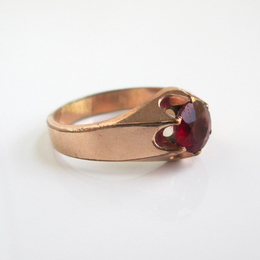 Antique Gold Filled or Gold Shell Ring W/ Prong Set Red Solitaire ...