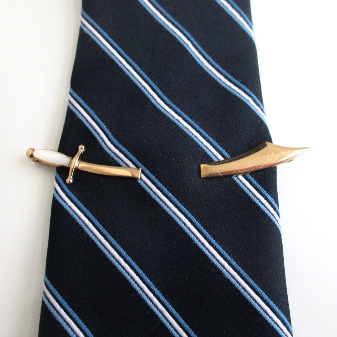 Gold SWORD Tie Bar / Tie Clasp / Tie Clip Vintage Swank W/ Pearl Handle ...