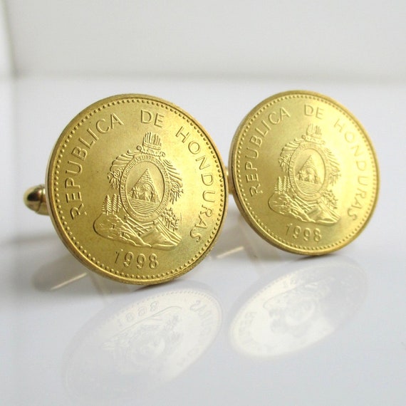 HONDURAS Coin Cuff Links Repurposed Vintage Gold Tone Coins | Etsy
