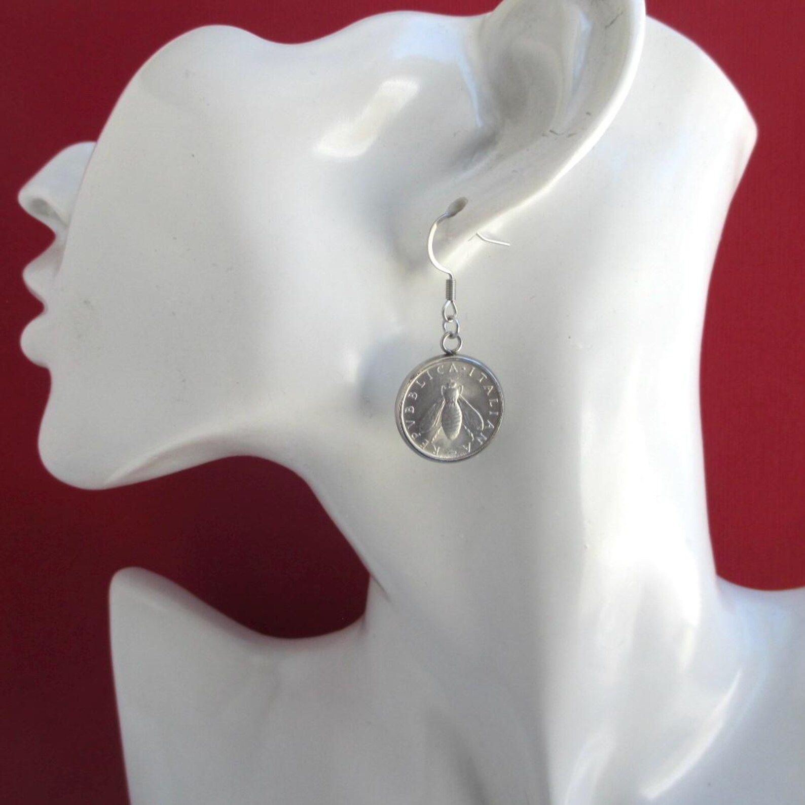 ITALY Coin Pierced Earrings - Repurposed Vintage 1950's Italia 2 Lira ...