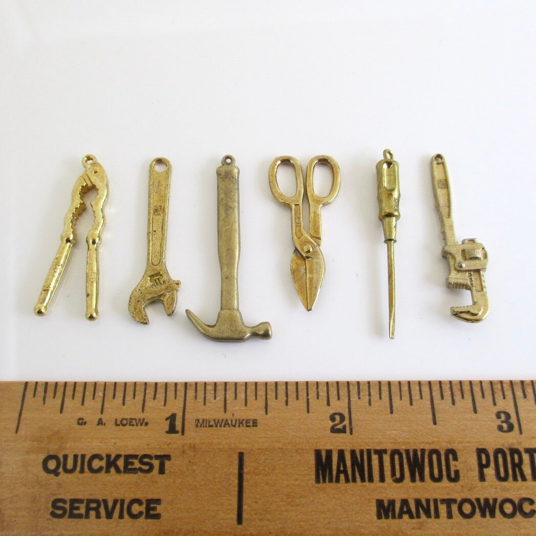 Intercast 6 Piece Miniature Tool Charm Set Vintage Gold Tone | Etsy