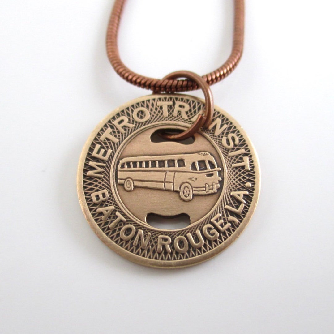 BATON ROUGE Transit Token Pendant Necklace - Repurposed Vintage Coin ...