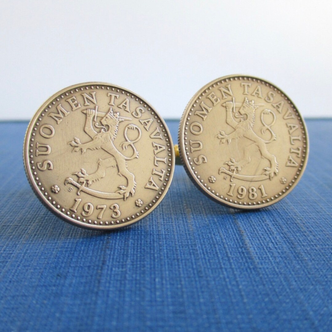 FINLAND Coin Cuff Links - Repurposed Vintage 7/8" Finnish Gold Tone ...