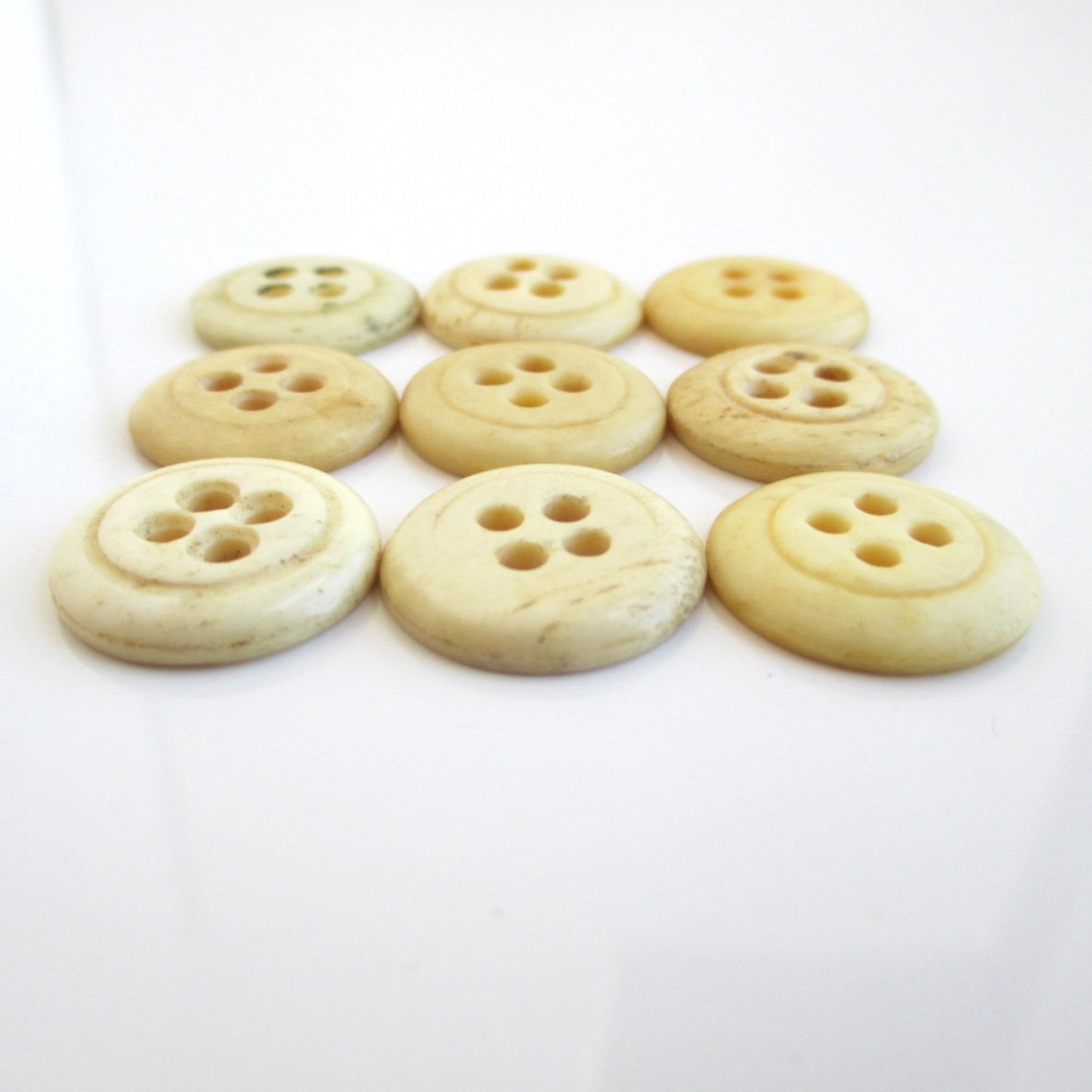 9 Large Antique Bone Buttons Vintage 4 Hole Larger 17mm or - Etsy