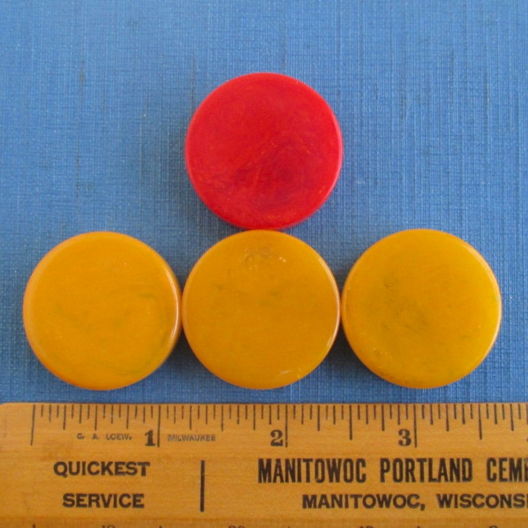 4 Bakelite Discs / Game Pieces Vintage Marbled, 3 Butterscotch & 1 Red ...
