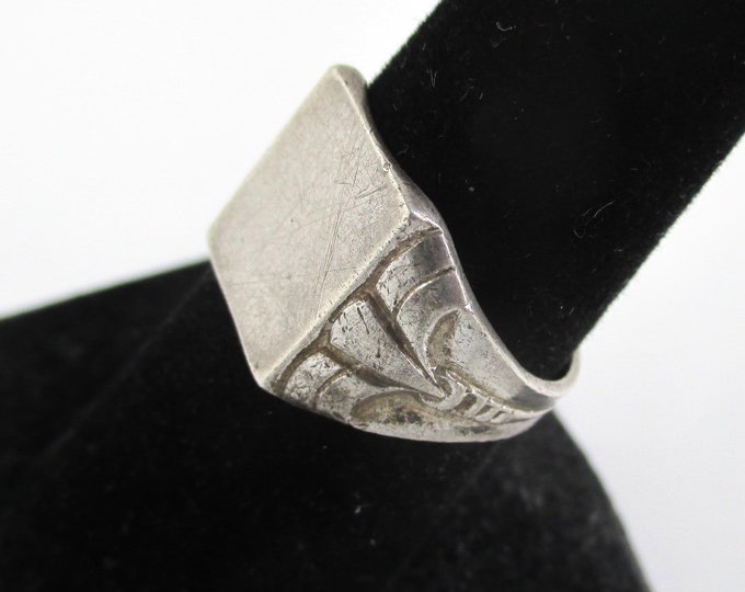 Sterling Silver Signet Ring - Vintage / Antique, Blank Rectangle Face ...