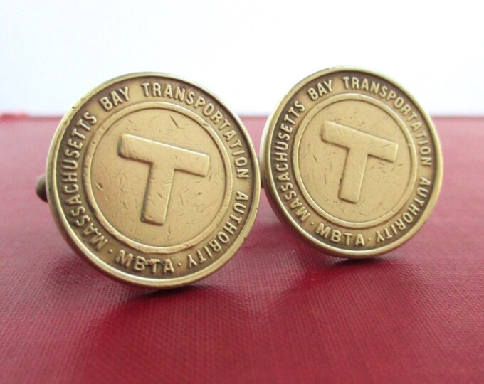 BOSTON T Token Cuff Links Repurposed Vintage Gold Tone Transit Tokens ...