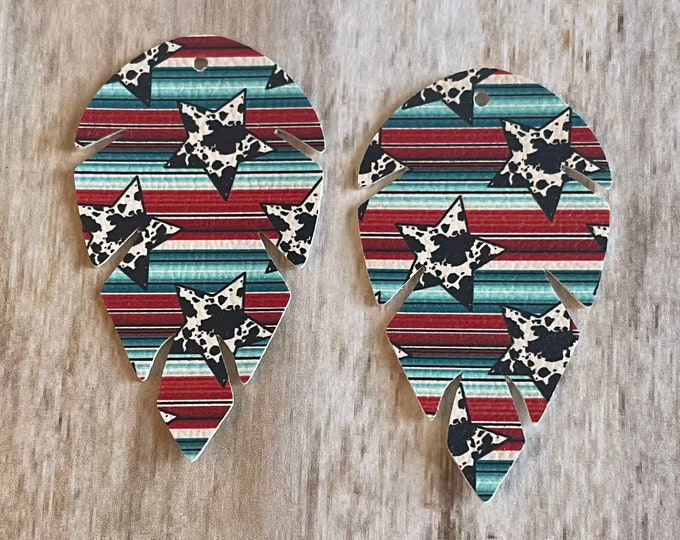 Serape With Cow Print Stars Western Leaf Earring Shape 2 1/8 Inches ...