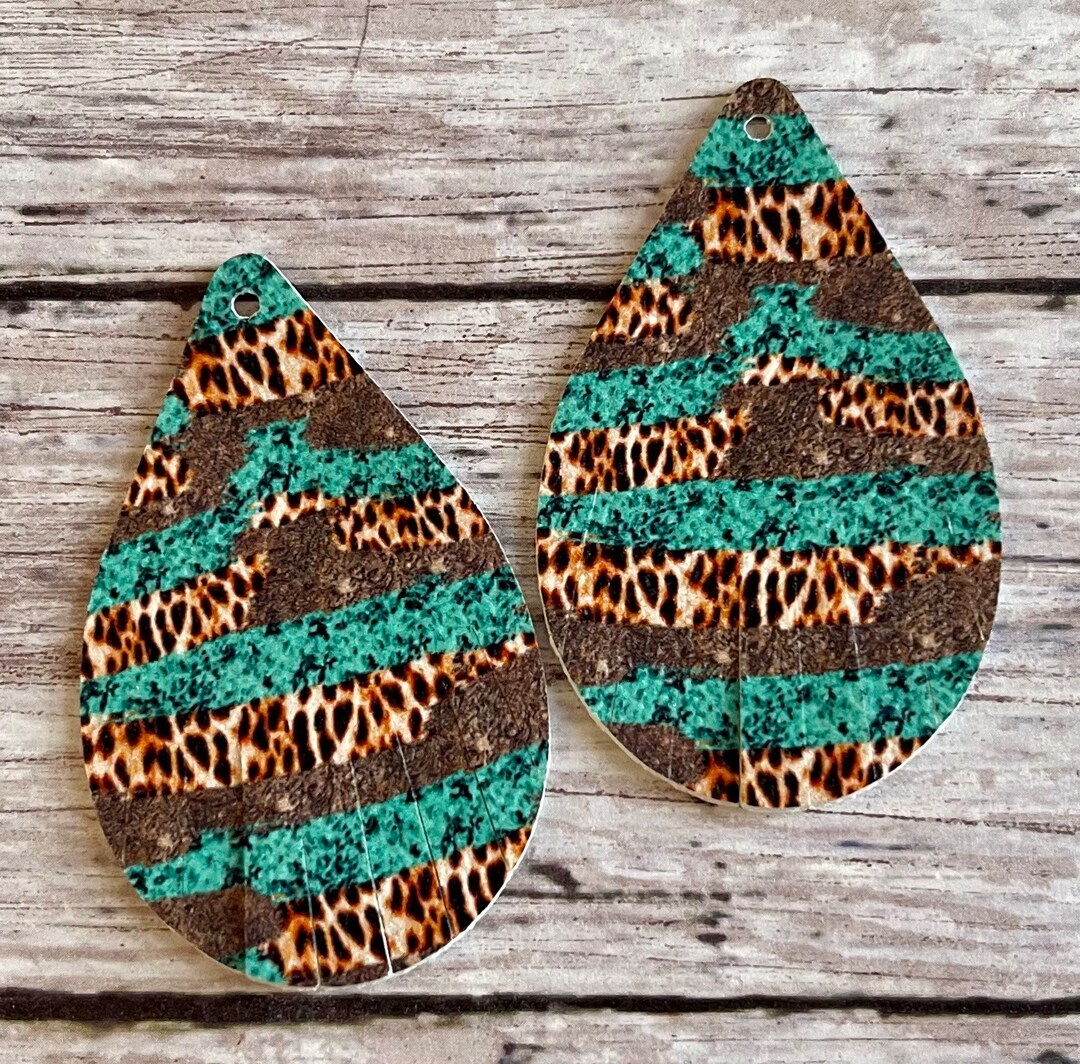 SMALL 2 Inch Size Turquoise Blue Cheetah Print and Fringe Teardrops ...