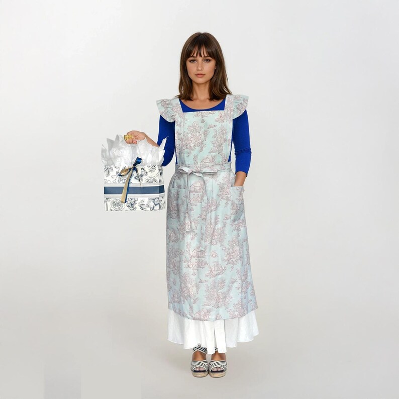 Cute Apron Gift Set–blue & White or Blue and Pink Toile | Personalized ...