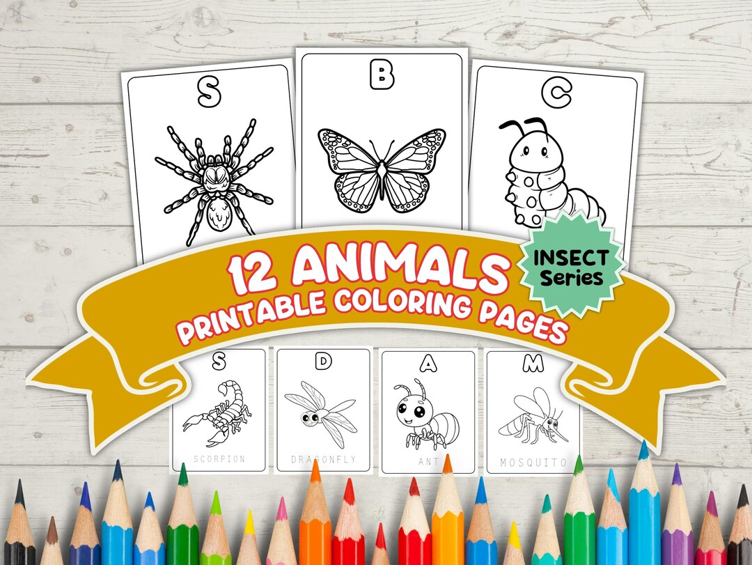 Insect Animals Coloring Pages Printable ABC Coloring Book for Kids - 12 ...