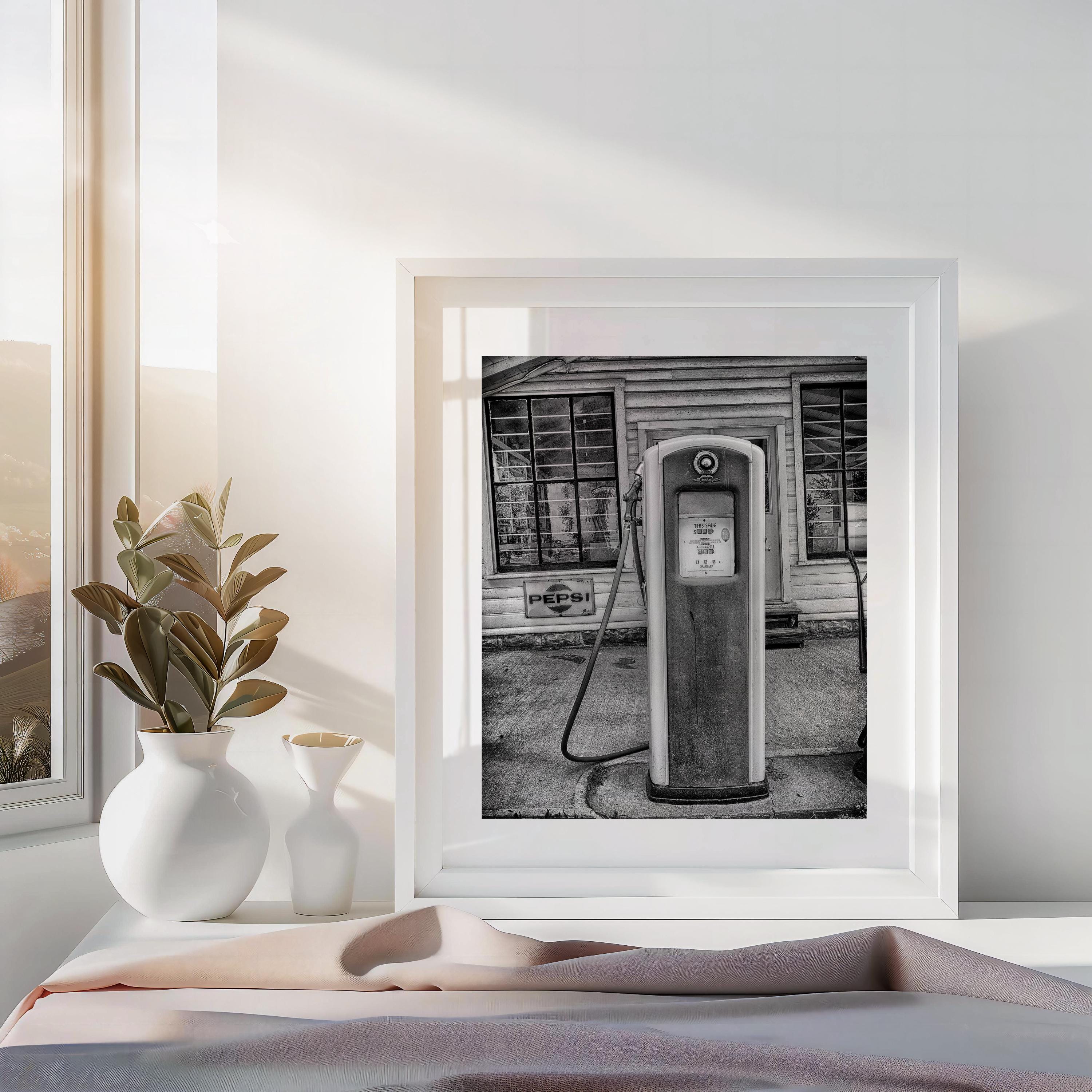 Vintage Gas Pump - Black and White Retro Gas Station - Gas Pump Art ...