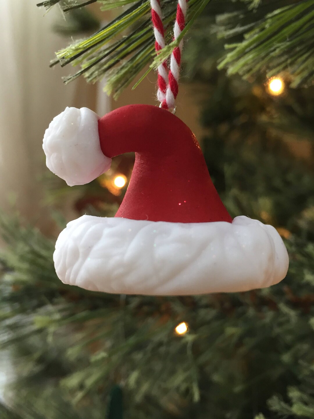 Santa Claus Hat Christmas Tree Ornament Red White Polymer Clay ...