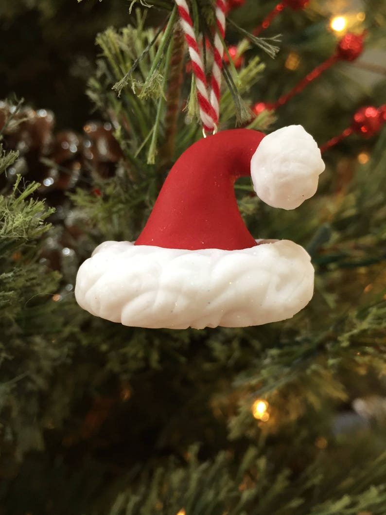 Santa Claus Hat Christmas Tree Ornament Red White Polymer Clay ...