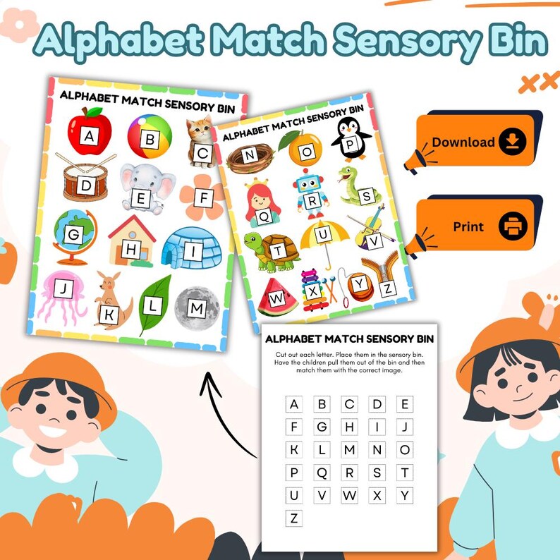 Alphabet Match Sensory Bin Printable: Preschool Letter Activity (PDF ...