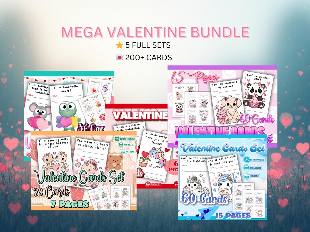 Kids Valentine Cards Mega Bundle | 5 Printable Sets, Classroom ...
