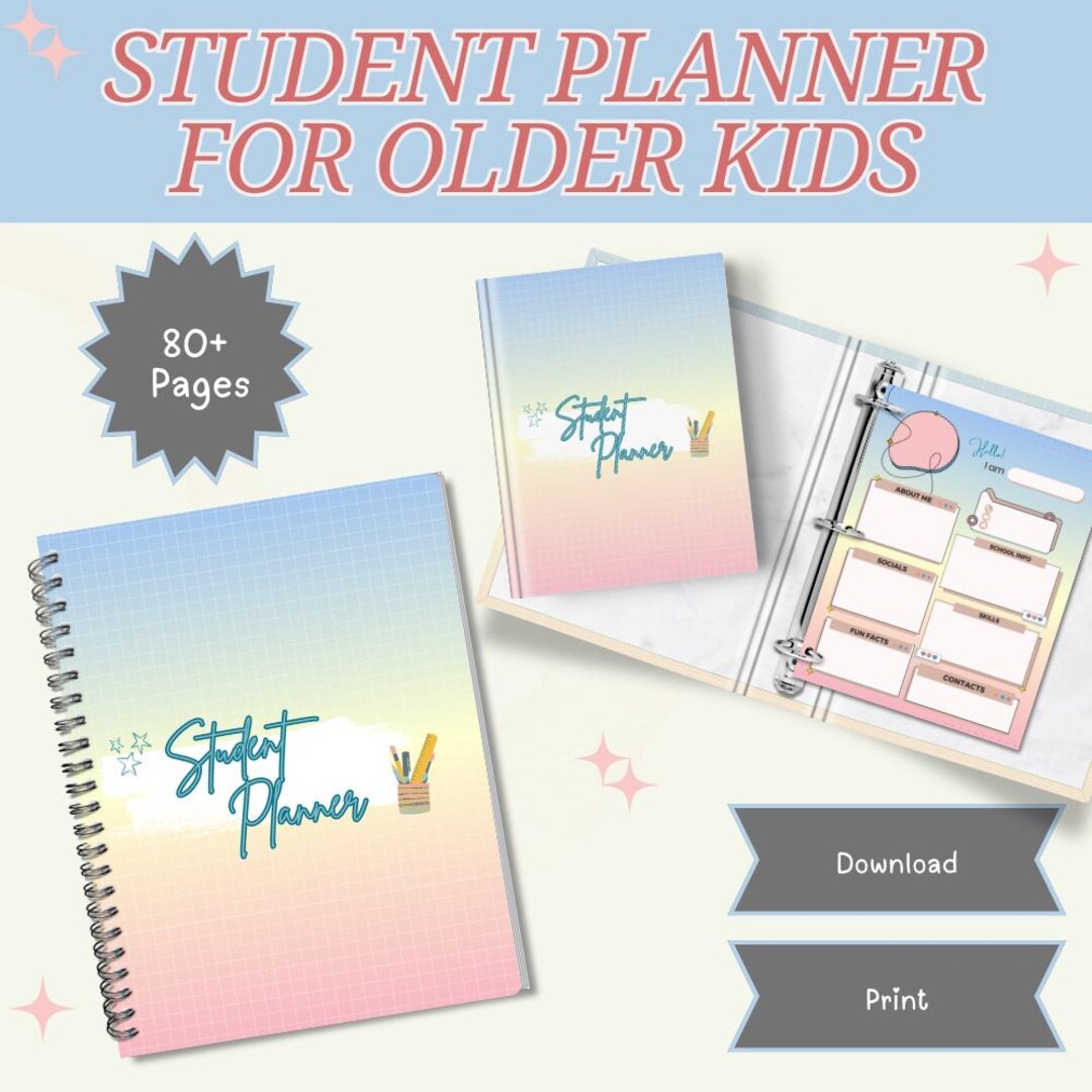 Editable Student Planner for Older Kids | Pastel Binder, Stickers, Self ...