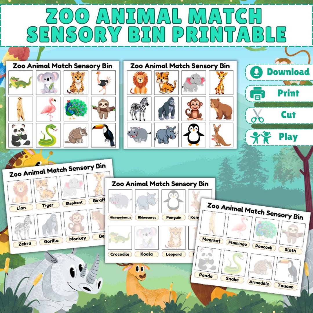 Zoo Animal Match Printable – Sensory Bin Alphabet Game (PDF Download ...