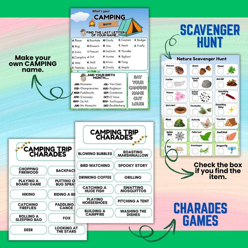 Camping Games Printable Bundle – 39-page PDF of Outdoor Activities for ...
