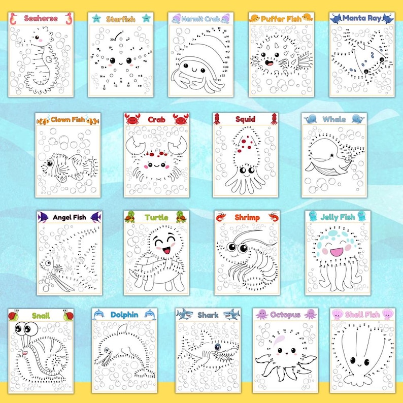 Sea Life Dot to Dot Activity Book for Kids Ocean Animals Printable ...