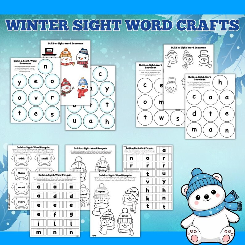 Winter Sight Word Crafts, Digital Worksheet, Learning Activity ...