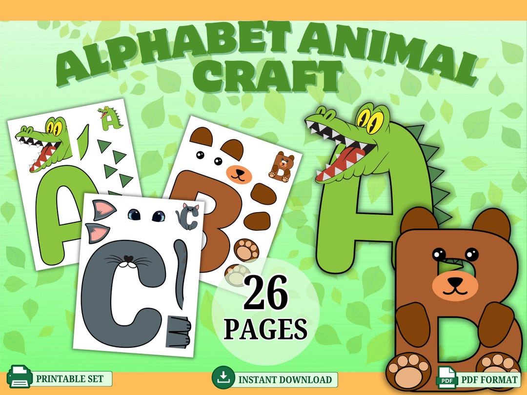 Alphabet Animal Craft Printable: ABC Learning Activity (digital ...