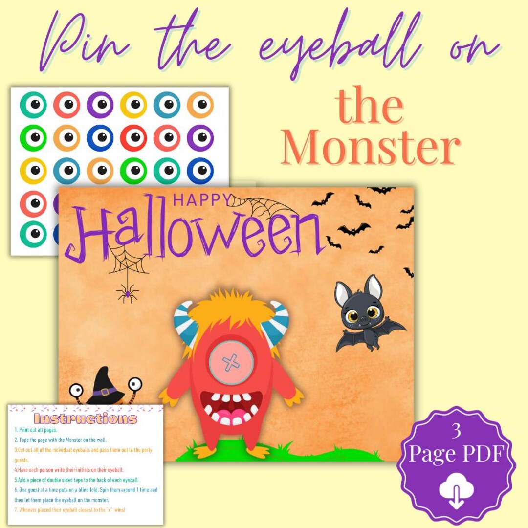 Pin the Eyeball on the Monster Game | Halloween Party Printable | Kids ...