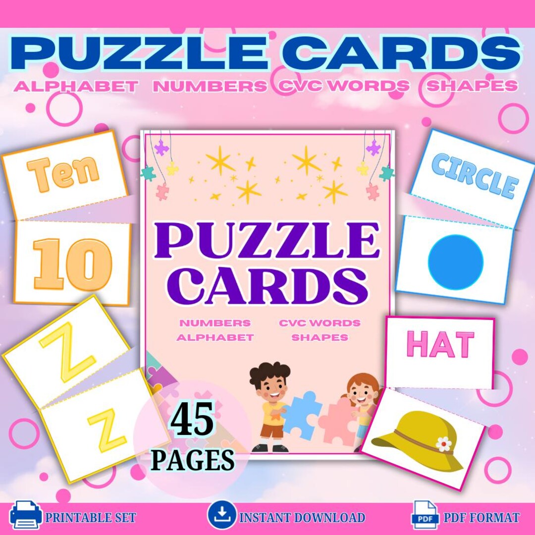Puzzle Cards for Kids Printable Alphabet Numbers Shapes Early Learning ...