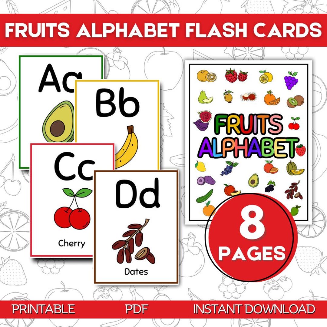 Fruits Alphabet Flash Cards + Colorful Preschool Theme + Early Learning ...