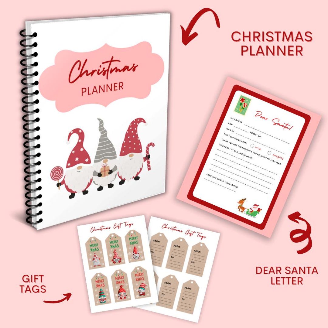 Gnome Christmas Planner Printable Bundle | Holiday Gift Tags, Santa ...