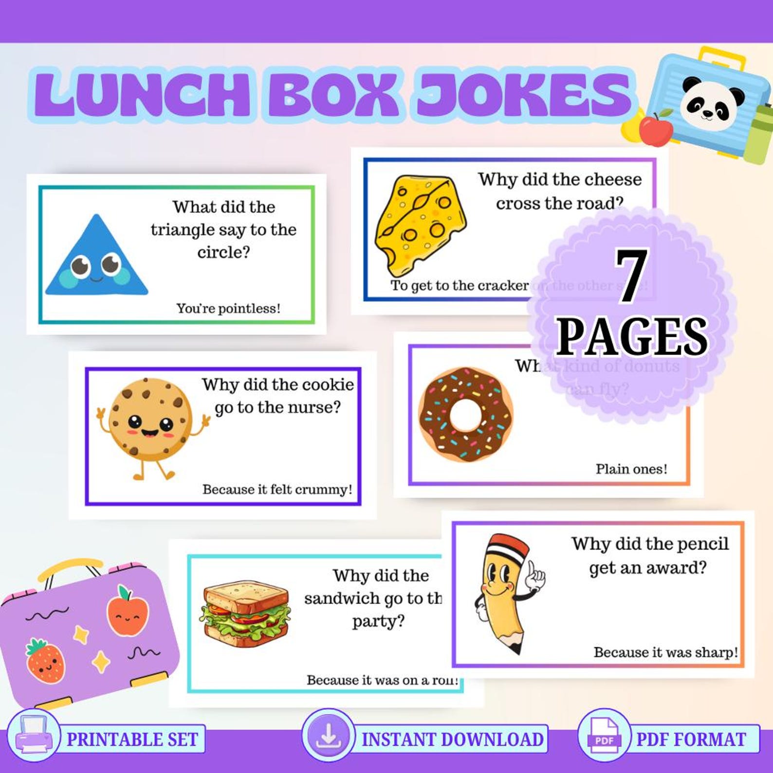 Lunch Box Jokes Printable Cards Funny School Lunch Notes for Kids PDF ...