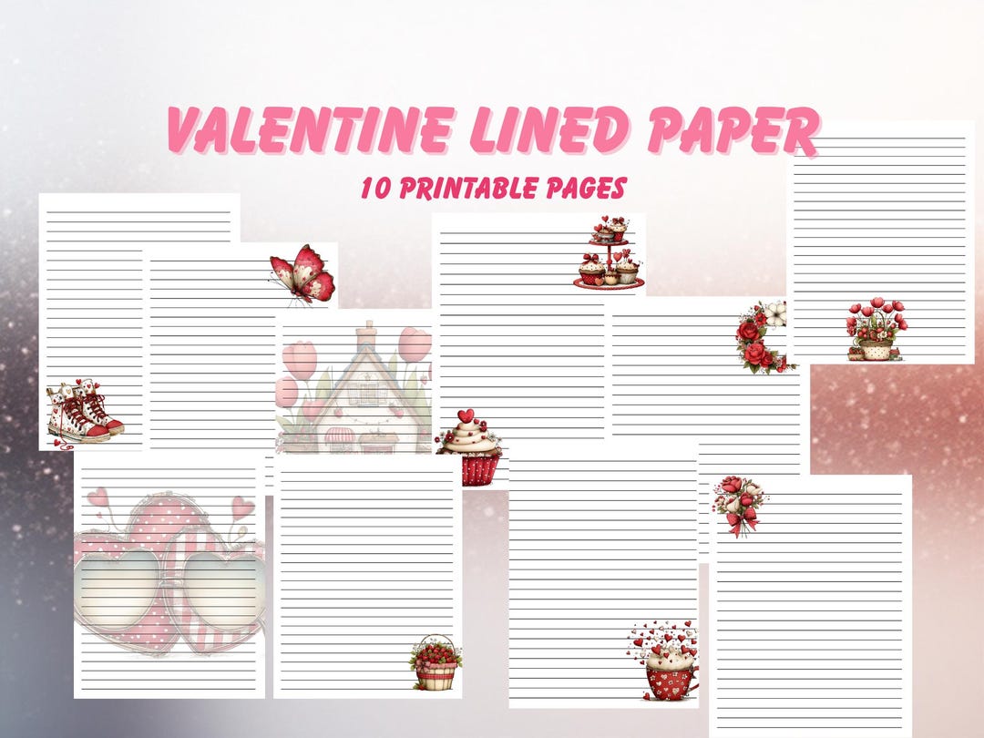 Valentine Lined Paper Printable Set Valentine Writing Pages Digital ...