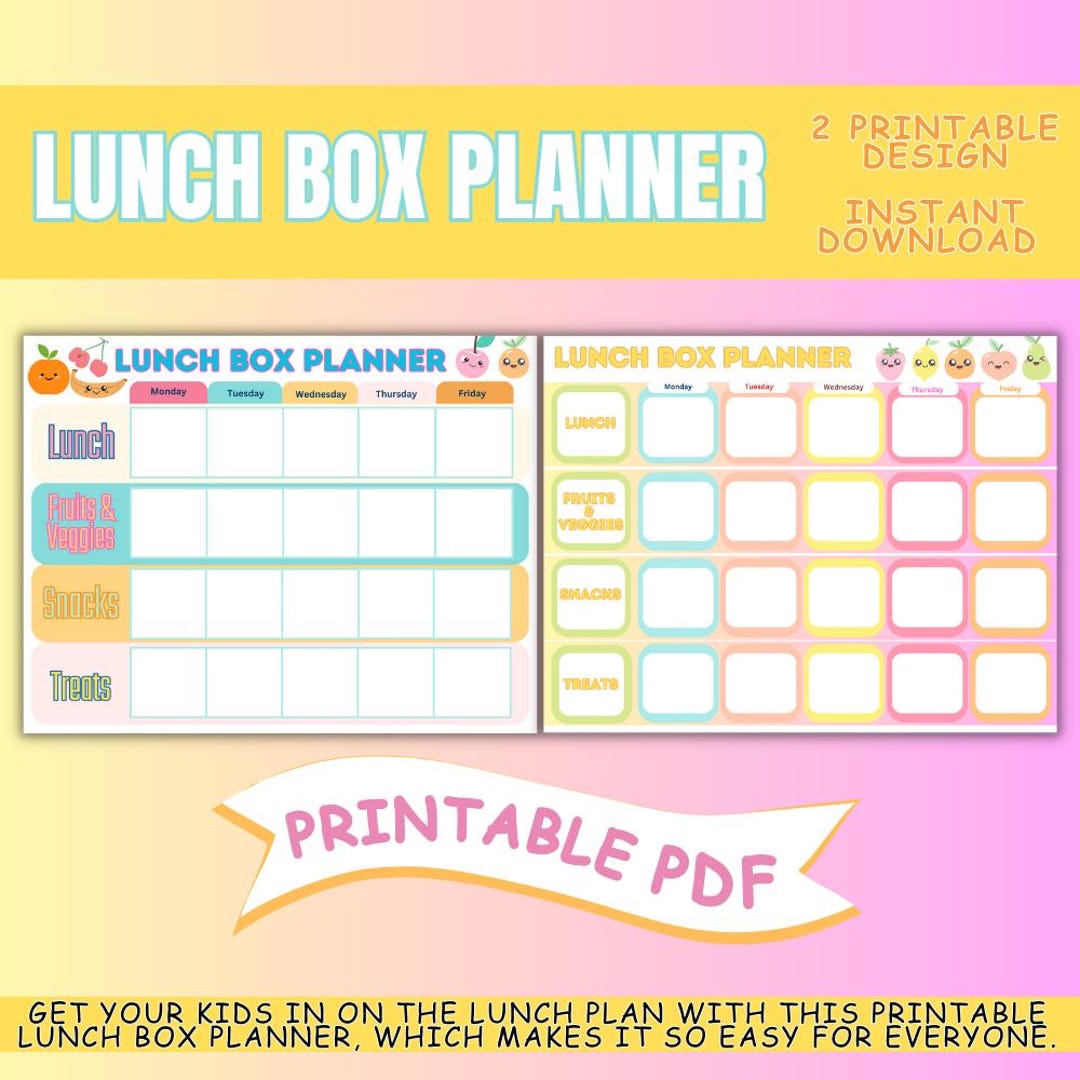Lunch Box Planner Printable + Cute Weekly Lunch Chart + Kids Meal ...