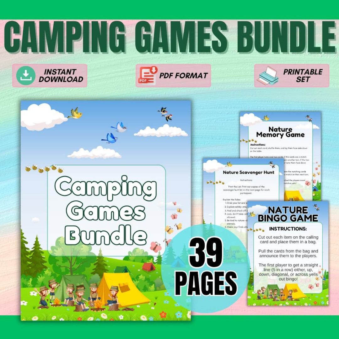 Camping Games Printable Bundle – 39-page PDF of Outdoor Activities for ...