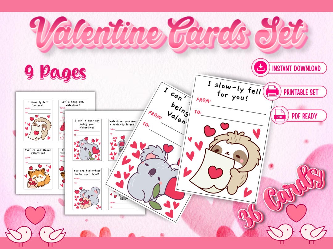 Valentine Cards for Kids Printable Cute Animal Valentines Classroom ...