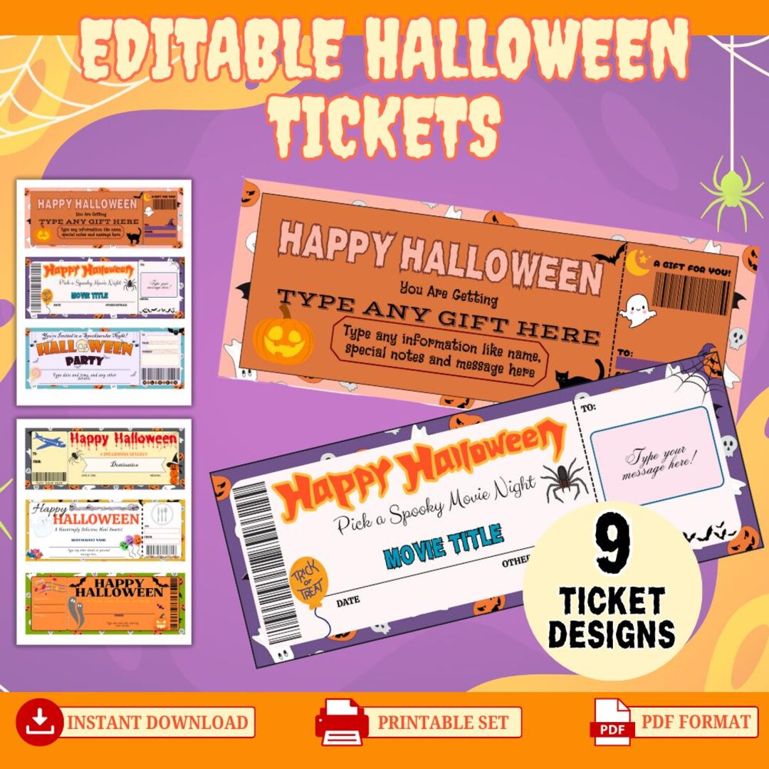 Editable Halloween Tickets: Spooky Movie Night Coupons (canva Template ...